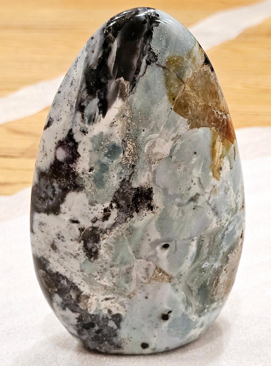 Rare Natural Light Blue Ocean Jasper W/ Smoky Quartz and Pyrite ...