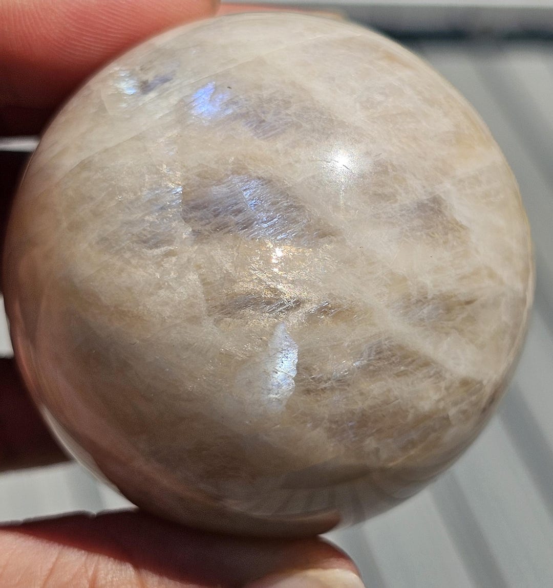 White Moonstone Blue Flash Sphere. Blue, Silver, Gold, and Rainbow ...