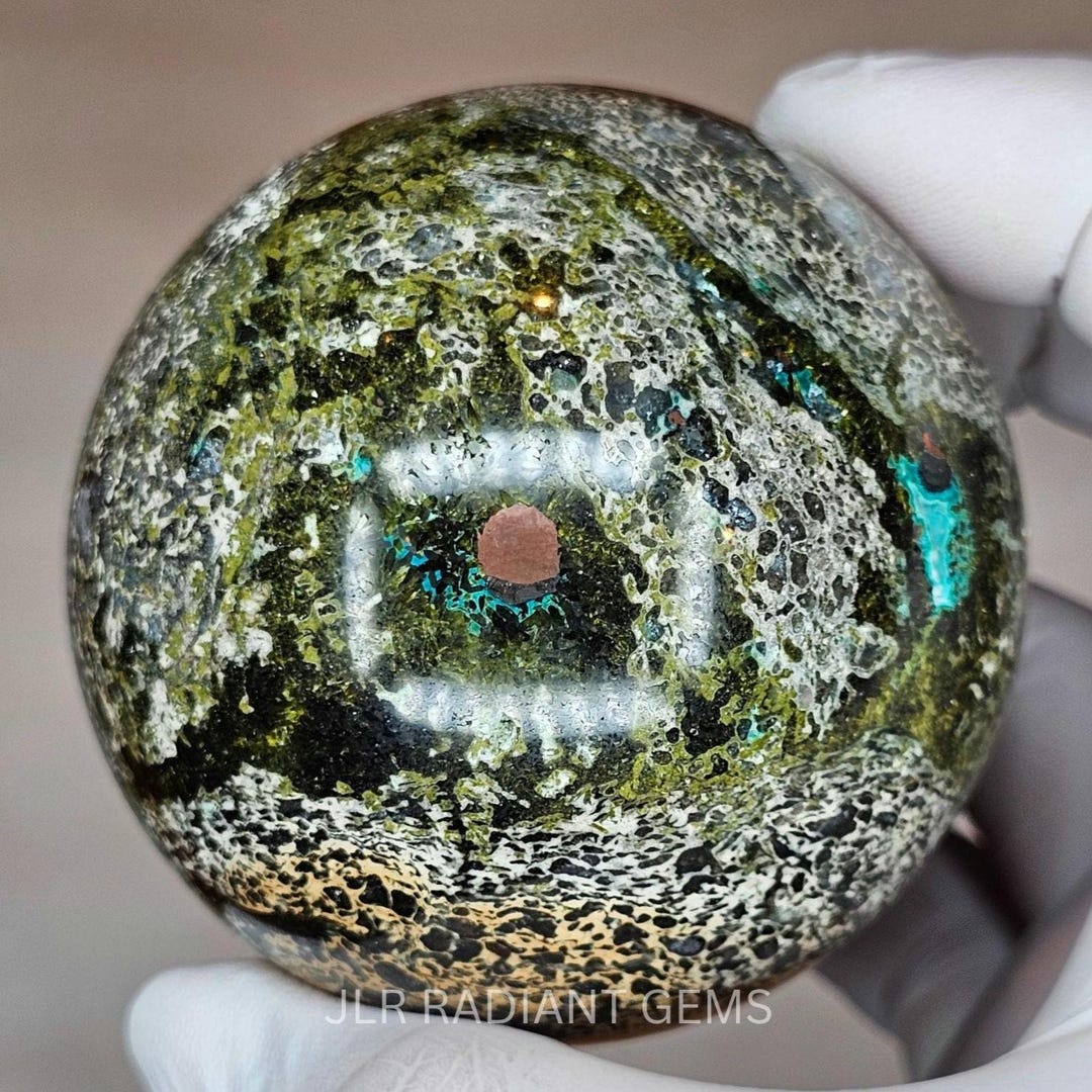 Druzy Epidote Chrysocolla Copper Quartz Sphere | Epidote Sphere With ...