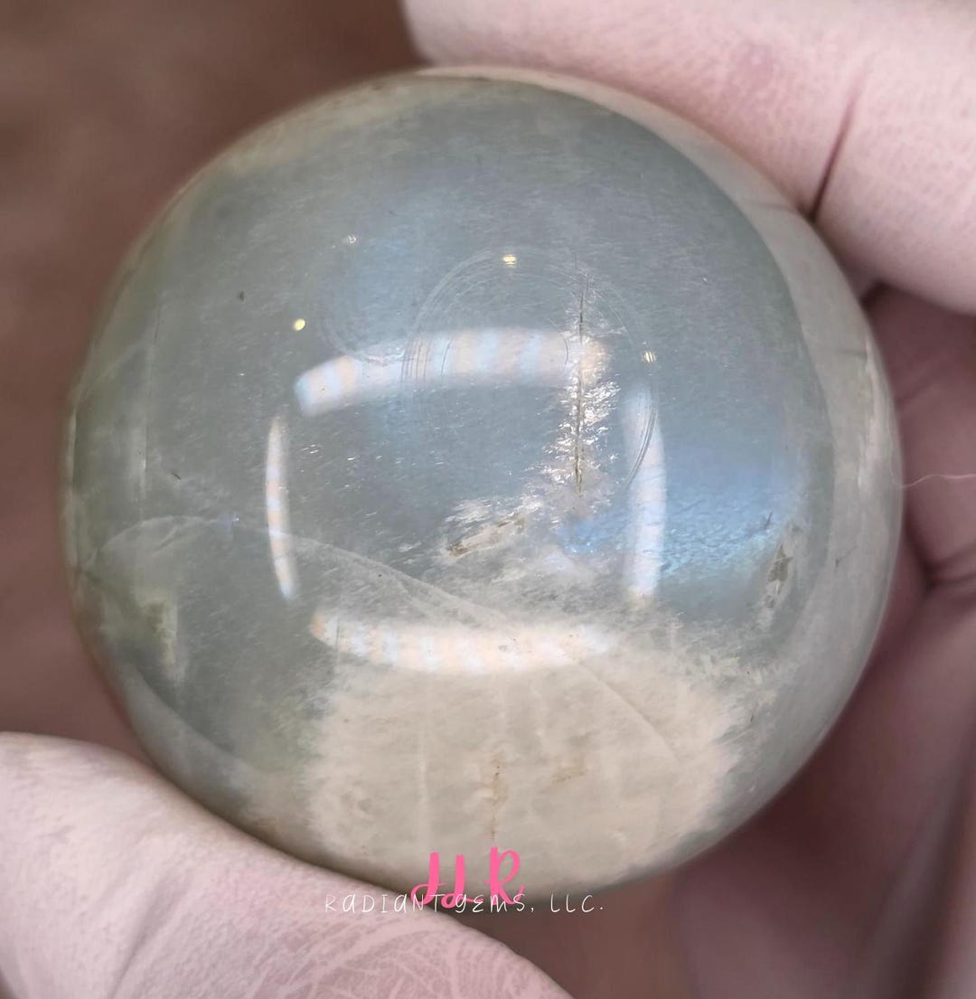 Silky Sage Green Moonstone Smoky Quartz Sphere, Silky Garnierite With ...