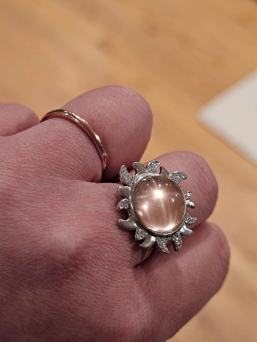 Star Rose Quartz Ring, Sterling Silver Setting, S925, Starlight Rose ...