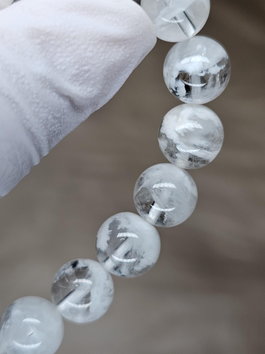 Snowflake Quartz Crystal Bracelet: White Garden Sphere Beads - Etsy