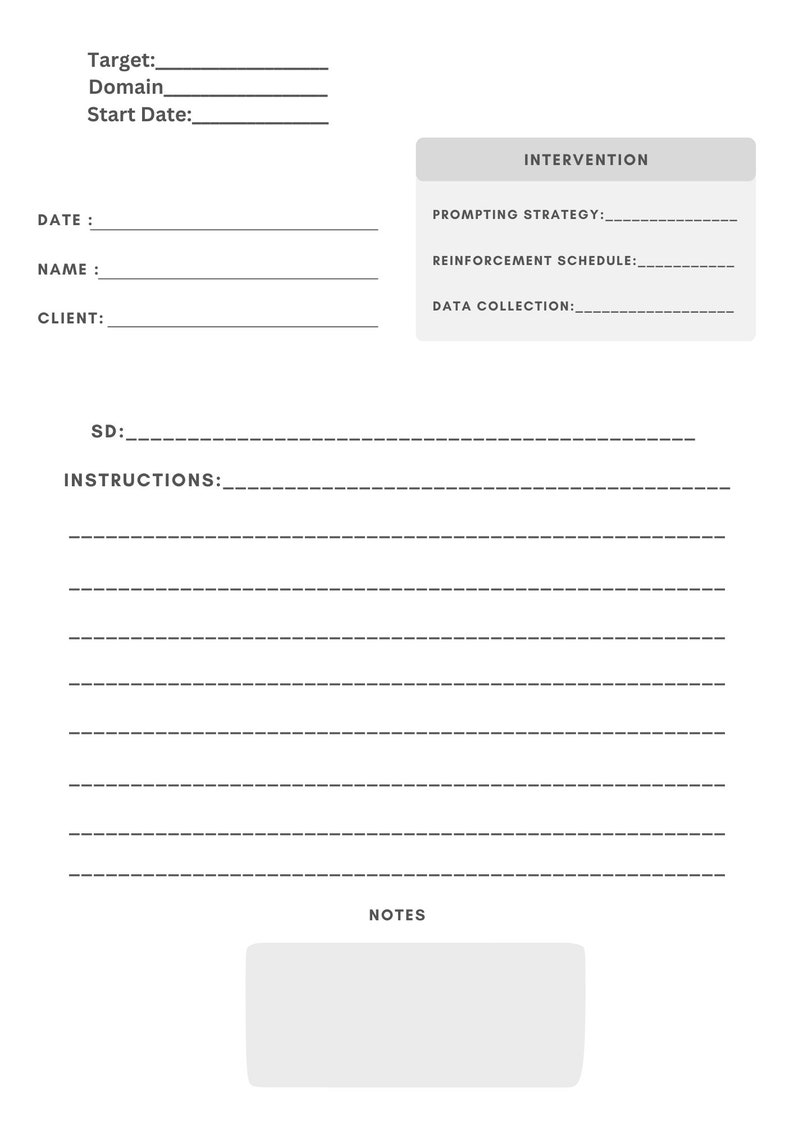 ABA Program Cover Data Sheet, ABA Therapy, DTT, Template for Writing up ...