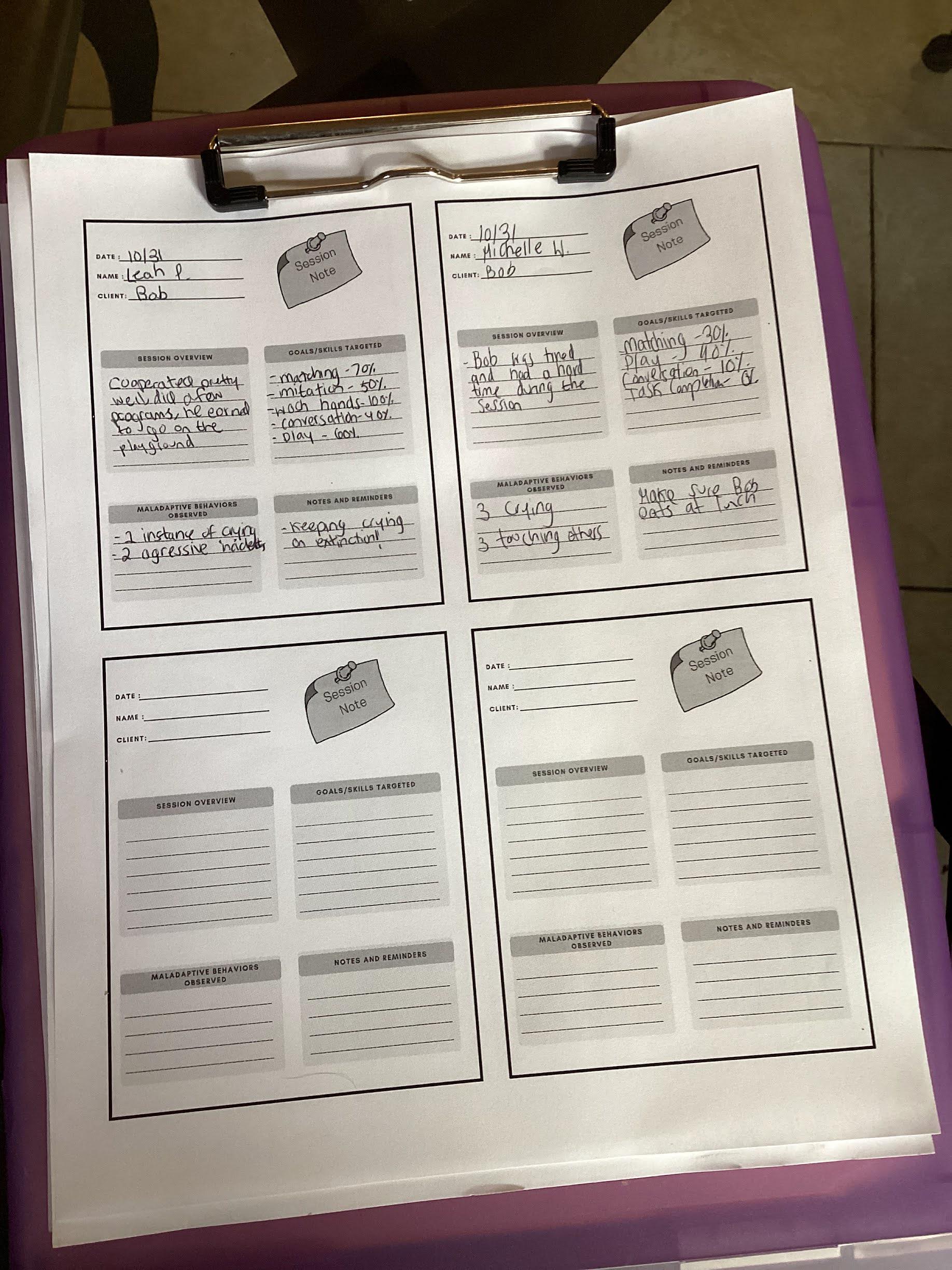 Therapy Session Note Sheet: ABA Data Tracking Tool - Etsy