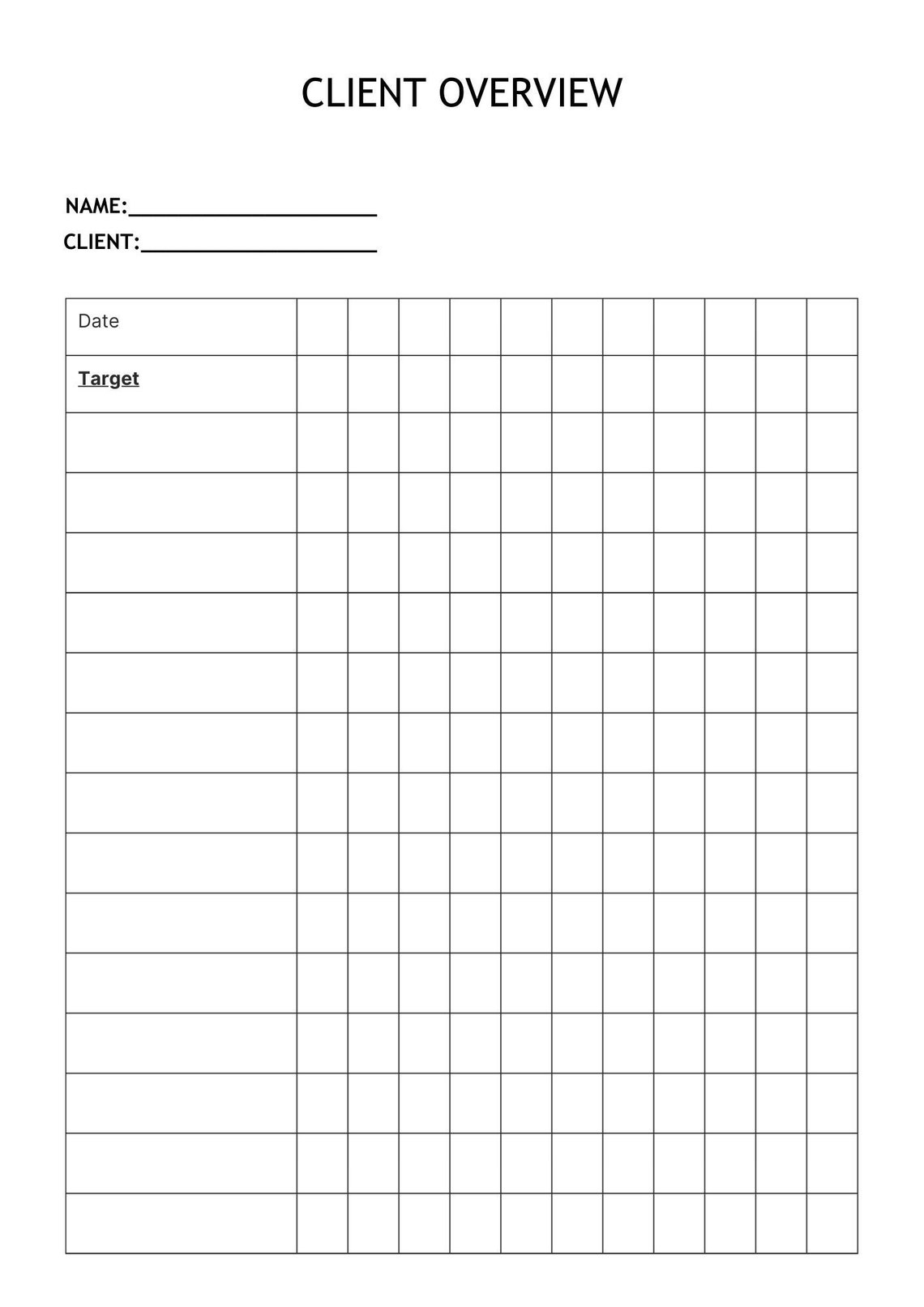 Client Overview Therapy Data Sheet of Targets, Goals, and Programs, ABA ...