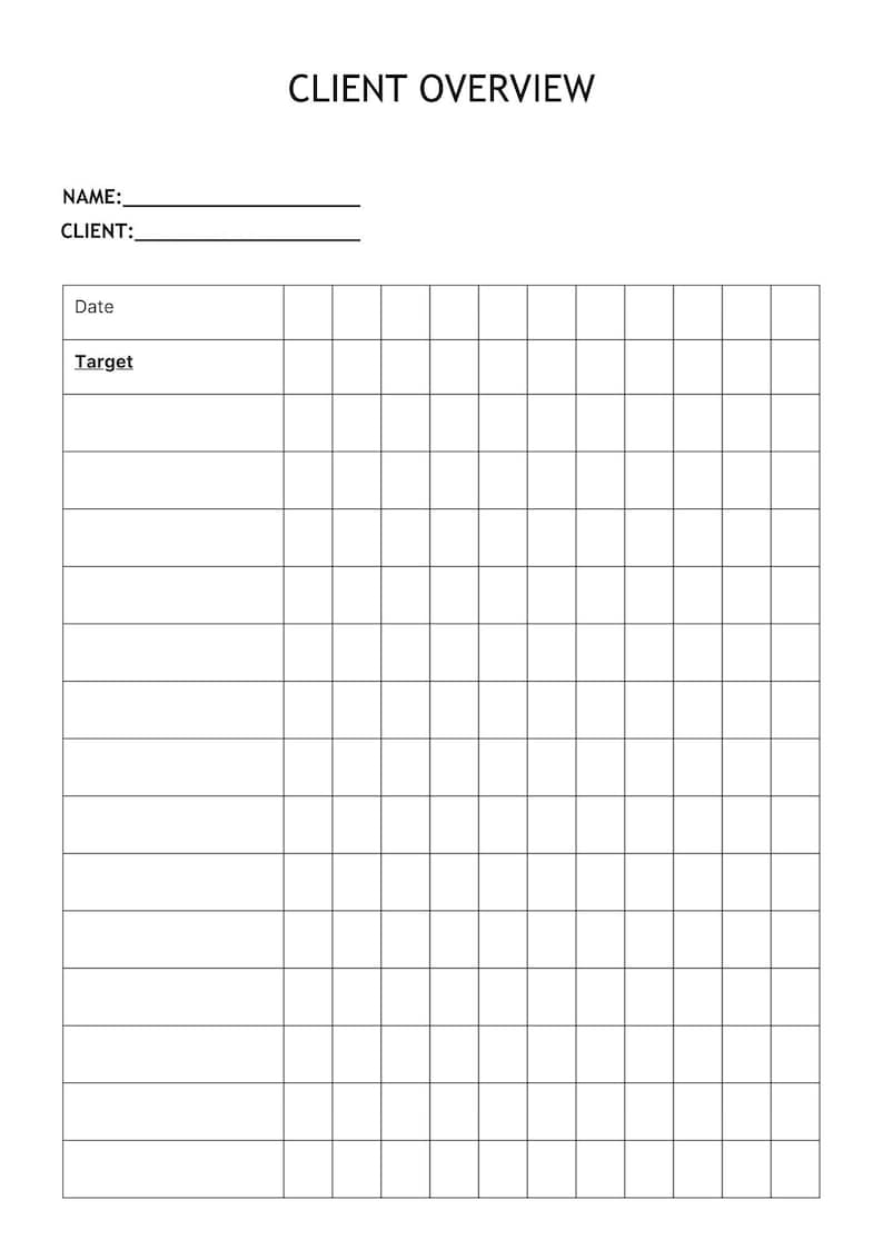 Client Overview Therapy Data Sheet of Targets, Goals, and Programs, ABA ...