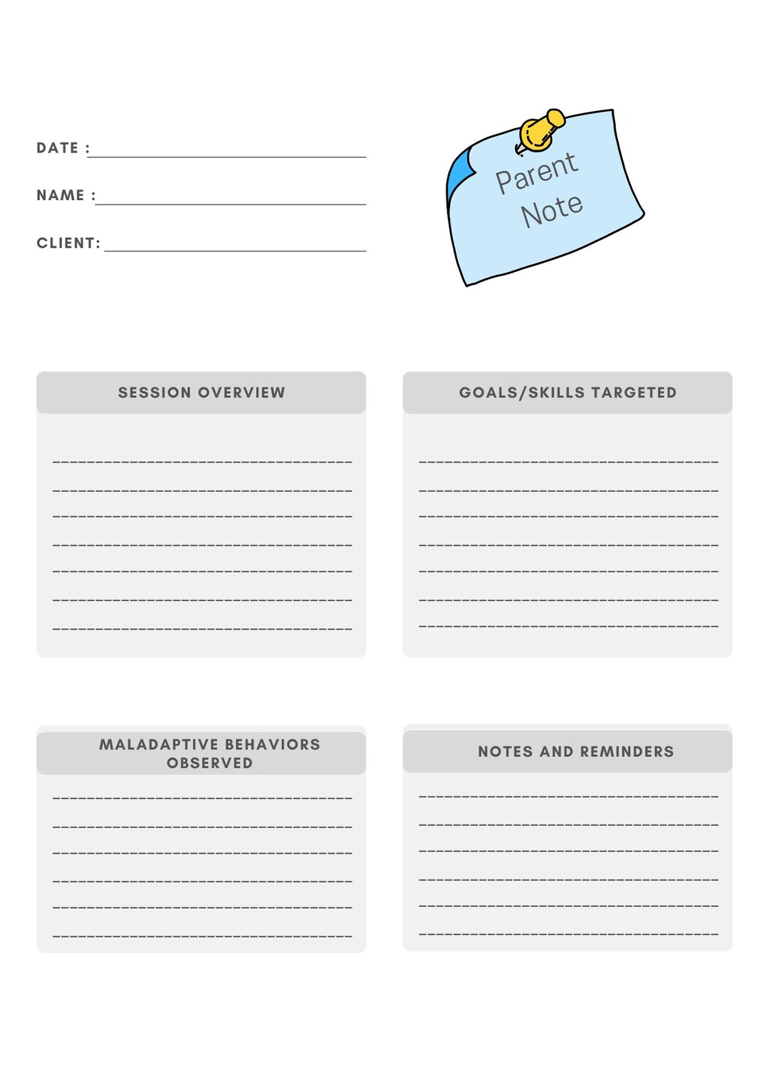 ABA Therapy Parent Session Note: RBT Data Sheet (ASD) - Etsy