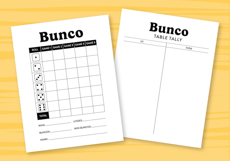 Printable BUNCO Score Cards & Tally Sheets. Instant Download of BUNCO ...