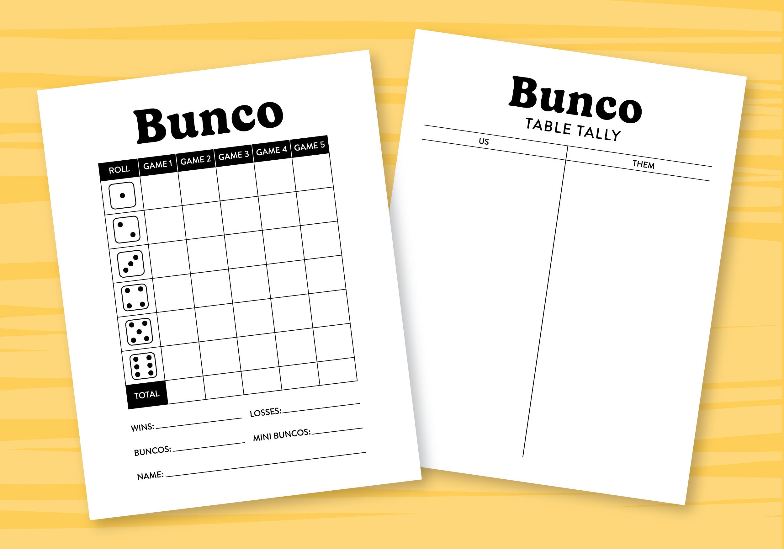 Printable BUNCO Score Cards & Tally Sheets. Instant Download of BUNCO ...