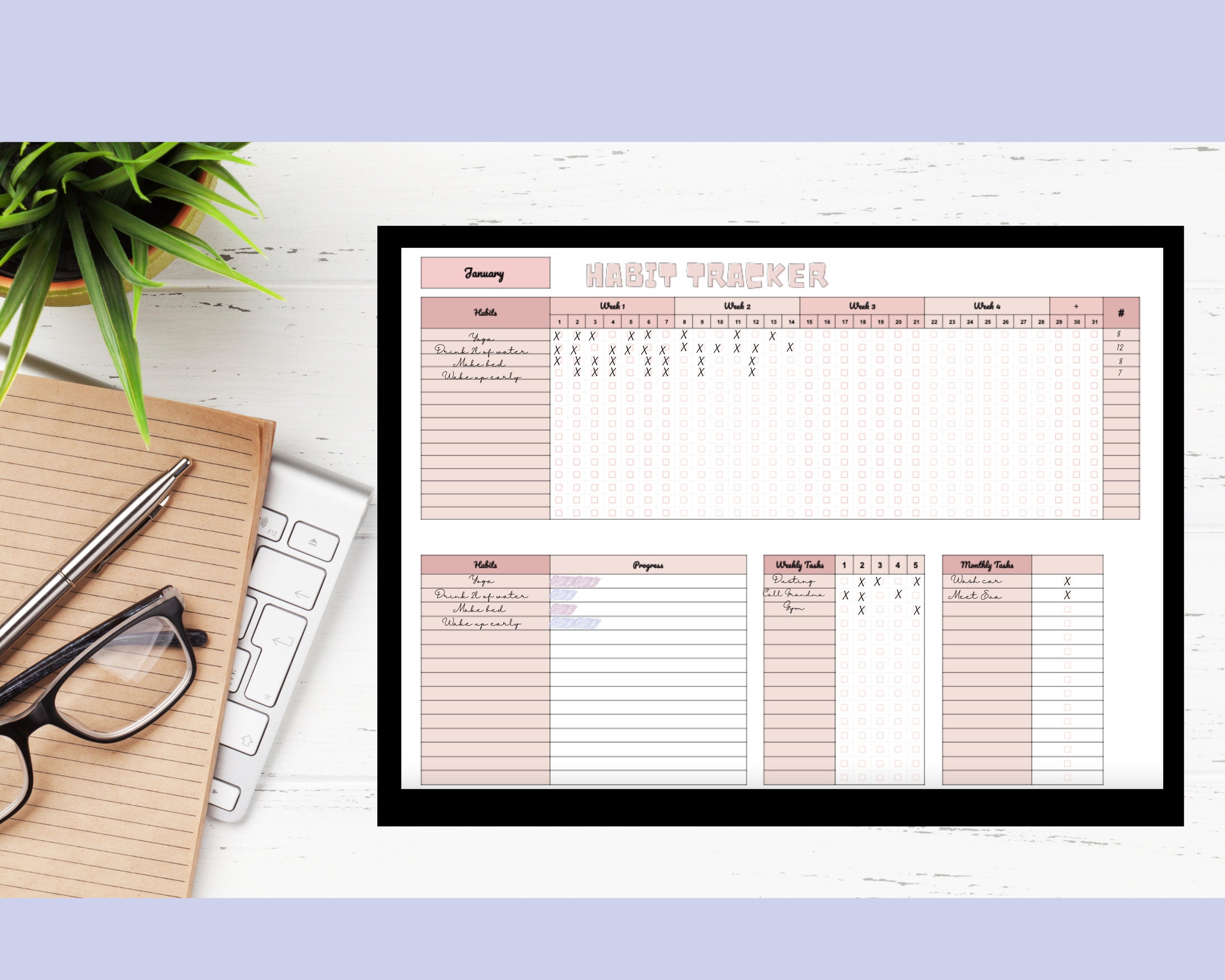 Printable Habit Tracker Pink, Day Planner, Printable Template, Goal ...