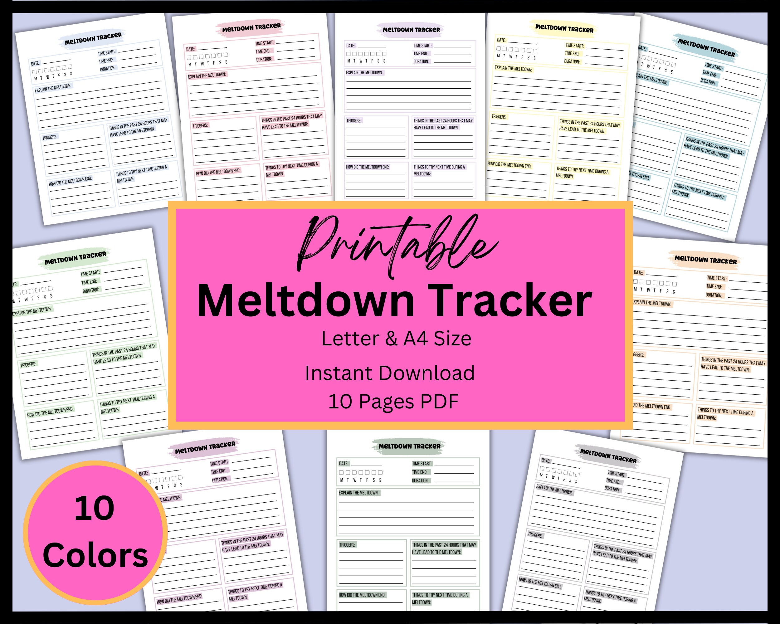 Meltdown Tracker, Autism Resource, Autism Workbook, Autism Planner, Self Diagnosis, Behavior ...