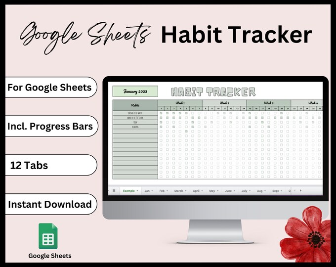 Monthly Habit Tracker: Goal Template Google Sheet (digital Download) - Etsy
