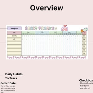 Monthly Habit Tracker Kawaii, Habit Tracker Google Sheet, Goal Template ...