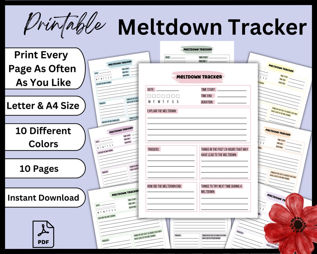 Meltdown Tracker, Autismus-ressource, Autismus-arbeitsbuch, Autismus ...