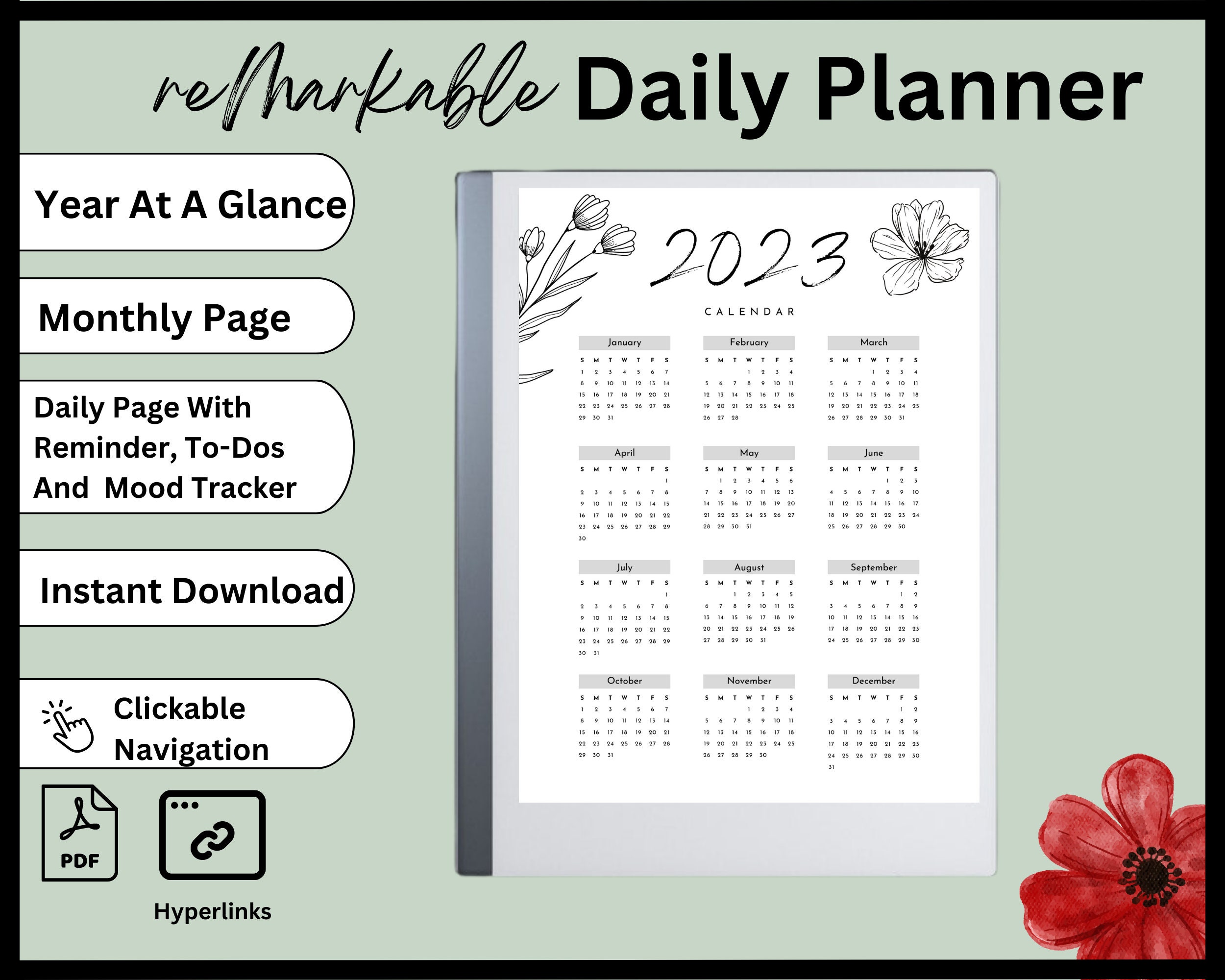 Remarkable Daily Planner 2023, Digital Planner, Remarkable Template ...