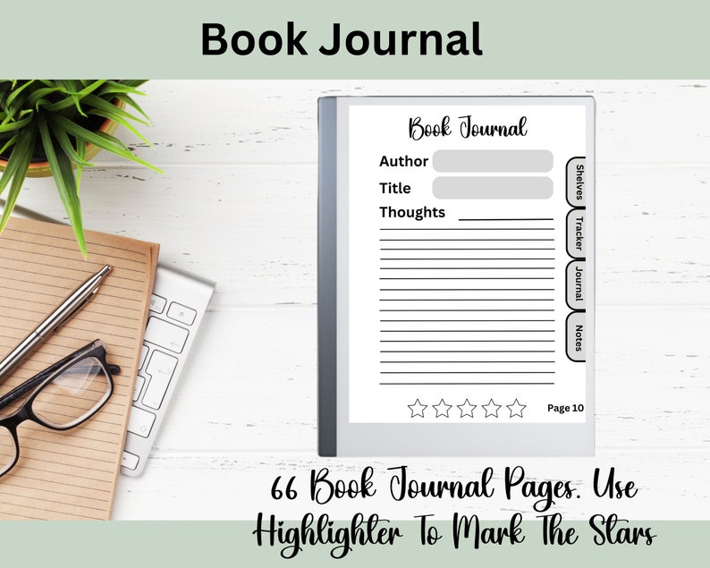 Remarkable Book Journal , Digital Planner, Reading Journal, Book ...