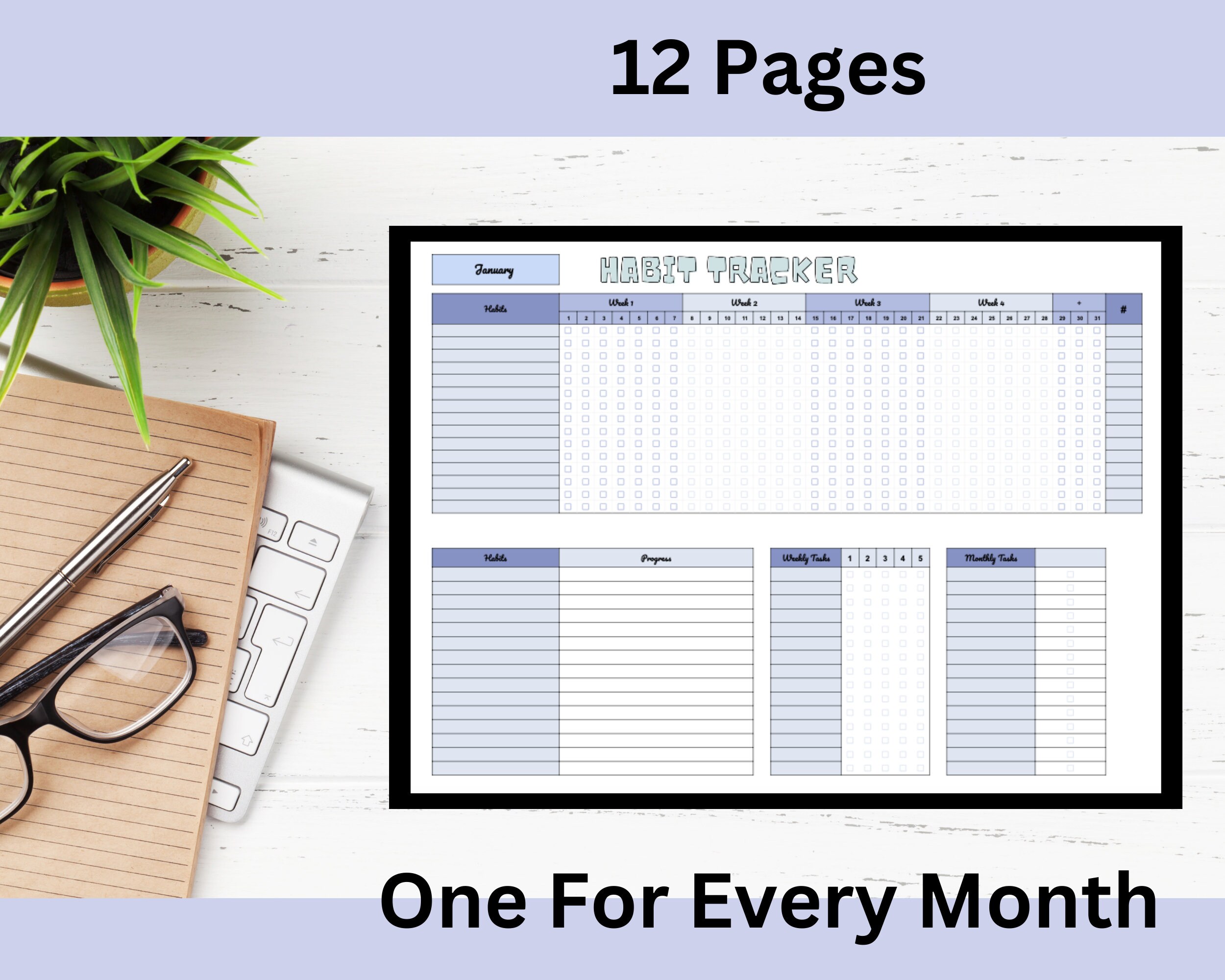 Printable Habit Tracker Blue, Day Planner, Printable Template, Goal ...