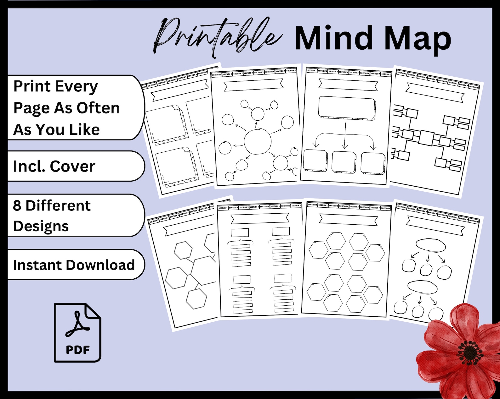 Printable Mind Map Brainstorming Printable Template Digital - Etsy ...