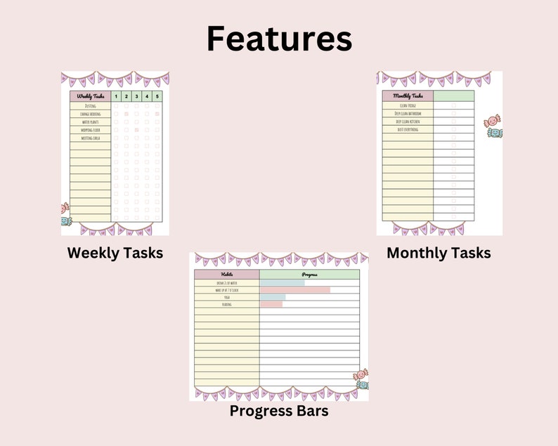Monthly Habit Tracker Kawaii, Habit Tracker Google Sheet, Goal Template ...