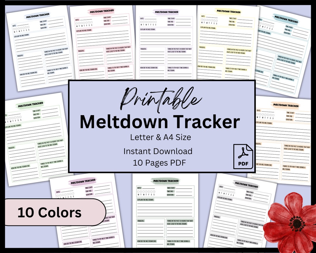 Meltdown Tracker, Autism Resource, Autism Workbook, Autism Planner ...
