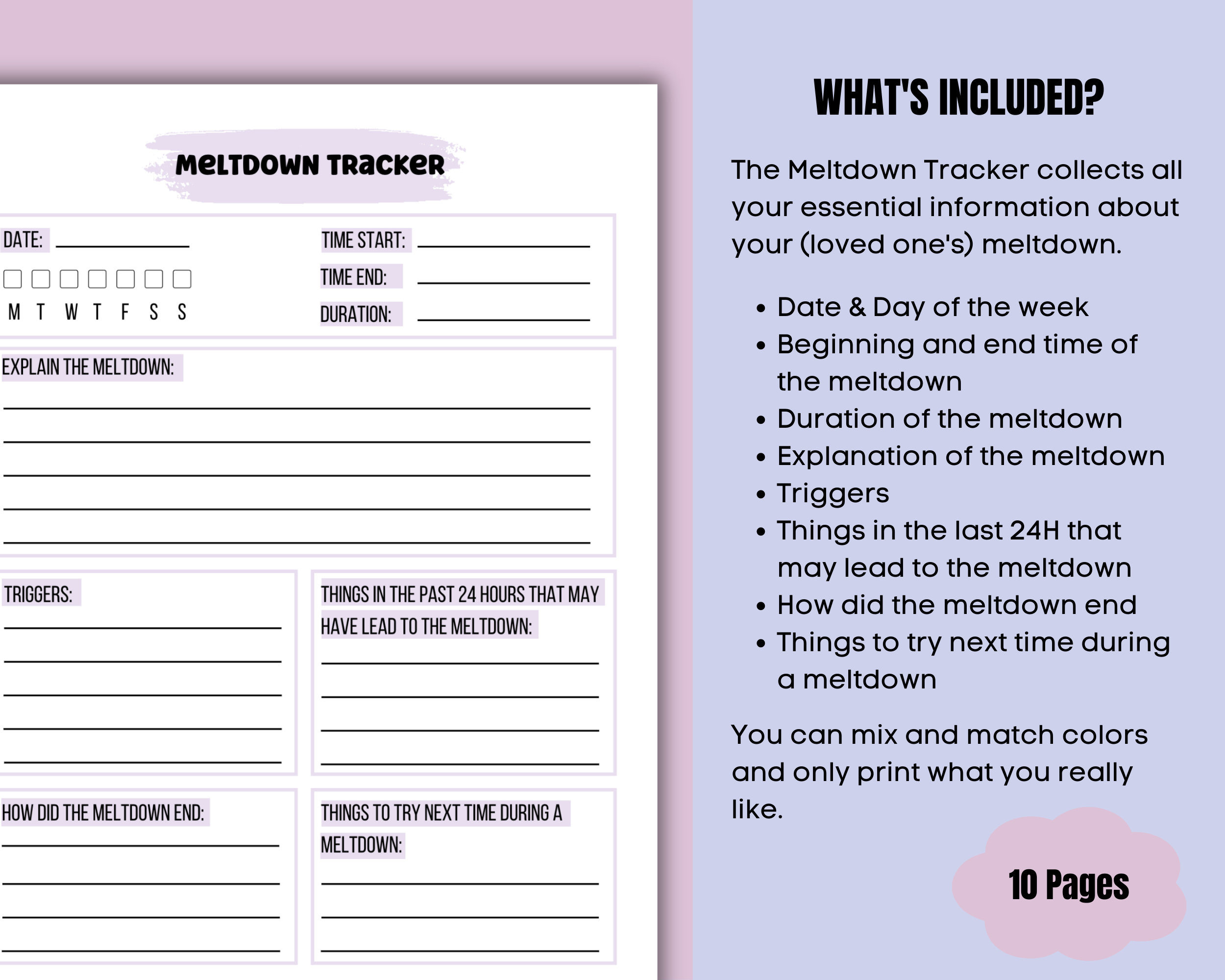 Meltdown Tracker, Autism Resource, Autism Workbook, Autism Planner, Self Diagnosis, Behavior ...