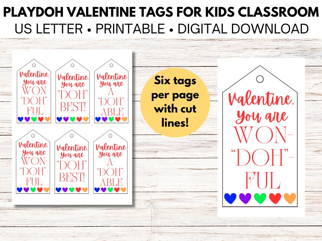 PLAYDOH Themed Valentine Tags, Valentine Playdoh Treat Tags, Playdoh ...