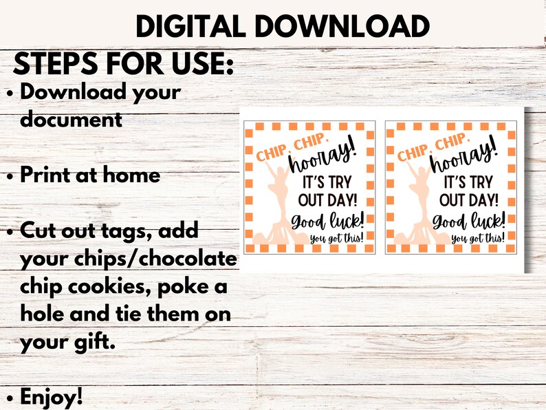 CHEERLEADING TRY OUT Tag, Tryout Treat Tag, Try Out Encouragement Tag ...