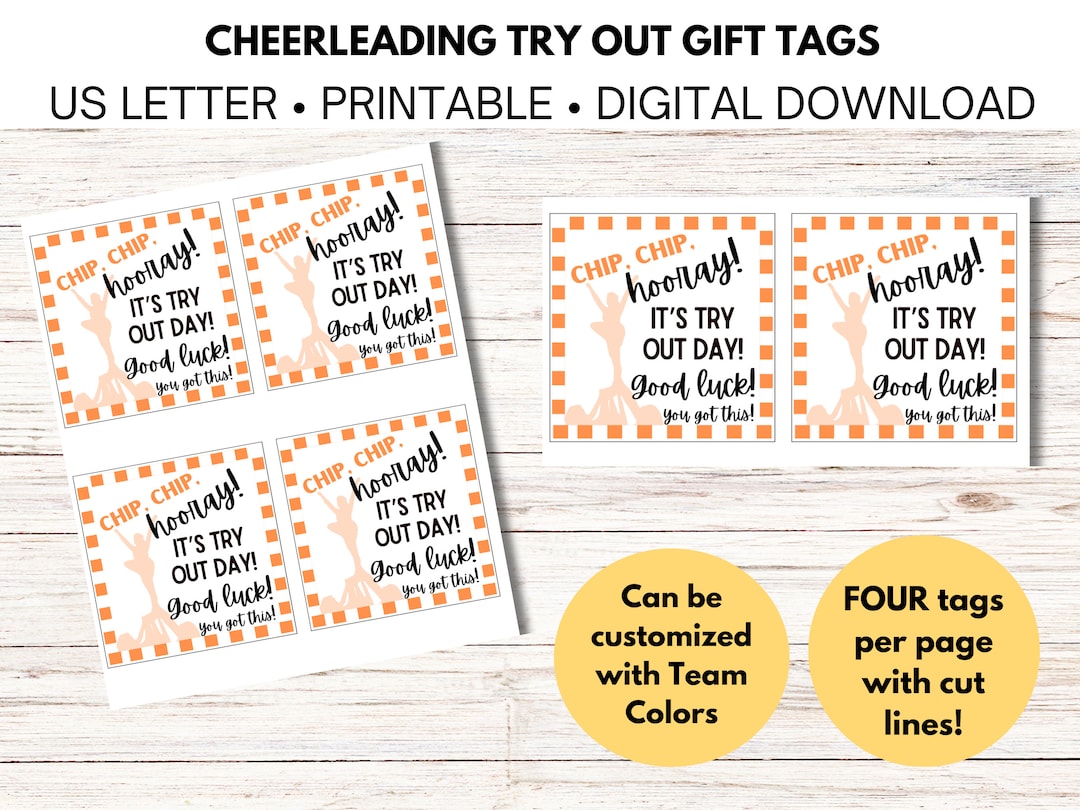 CHEERLEADING TRY OUT Tag, Tryout Treat Tag, Try Out Encouragement Tag ...