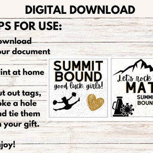 CHEERLEADING SUMMIT Gift Tags, SUMMIT Send off Gift Tags, Cheerleading ...