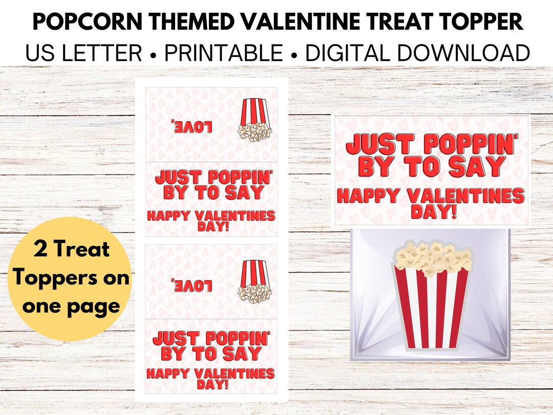 POPCORN Valentine Themed Treat Topper/popcorn Bagtreat Tags/just ...