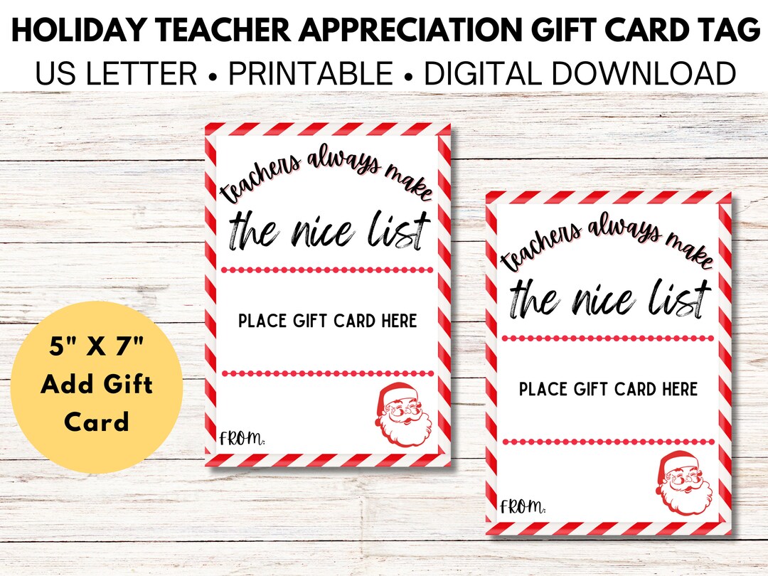 TEACHERS Always Make the NICE List Gift Card Holder, Teacher Holiday ...