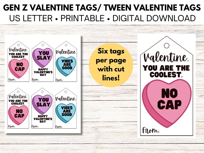 GEN Z Valentine Gift Tag/gen Z Printable Valentine Treat Tags, TWEEN ...
