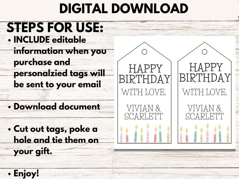 EDITABLE Kids Birthday Gift Tag PRINTABLE - Etsy