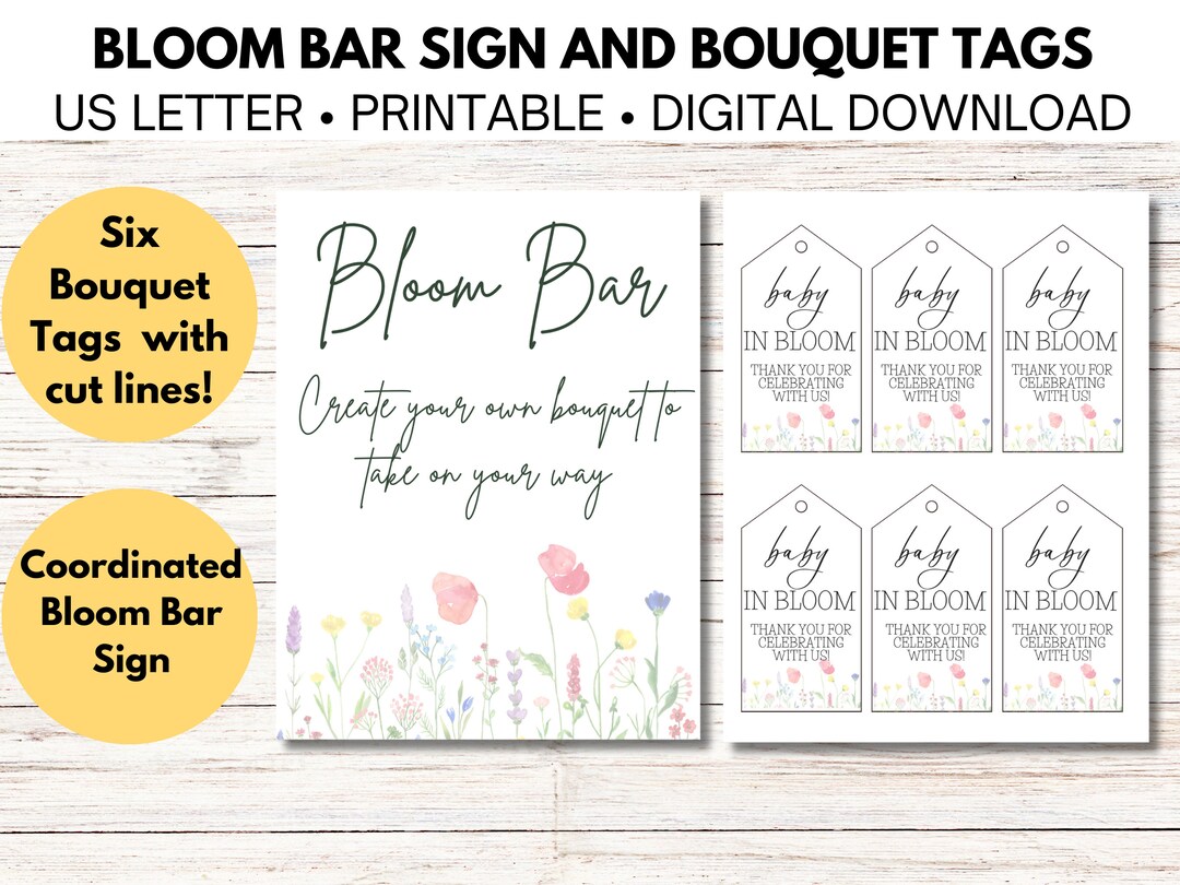 BLOOM BAR Sign and Bouquet Tags Bundle - Etsy