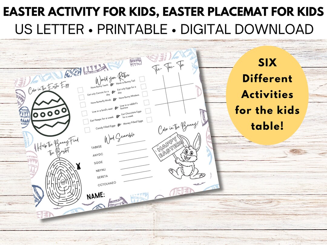 Easter ACTIVITY Mat, Easter PLACEMAT, EASTER Activity Sheet for Kids ...