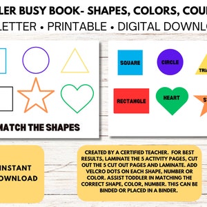 TODDLER BUSY BOOK- Shapes, Colors and Counting - Etsy