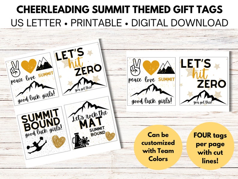 CHEERLEADING SUMMIT Gift Tags, SUMMIT Send off Gift Tags, Cheerleading ...