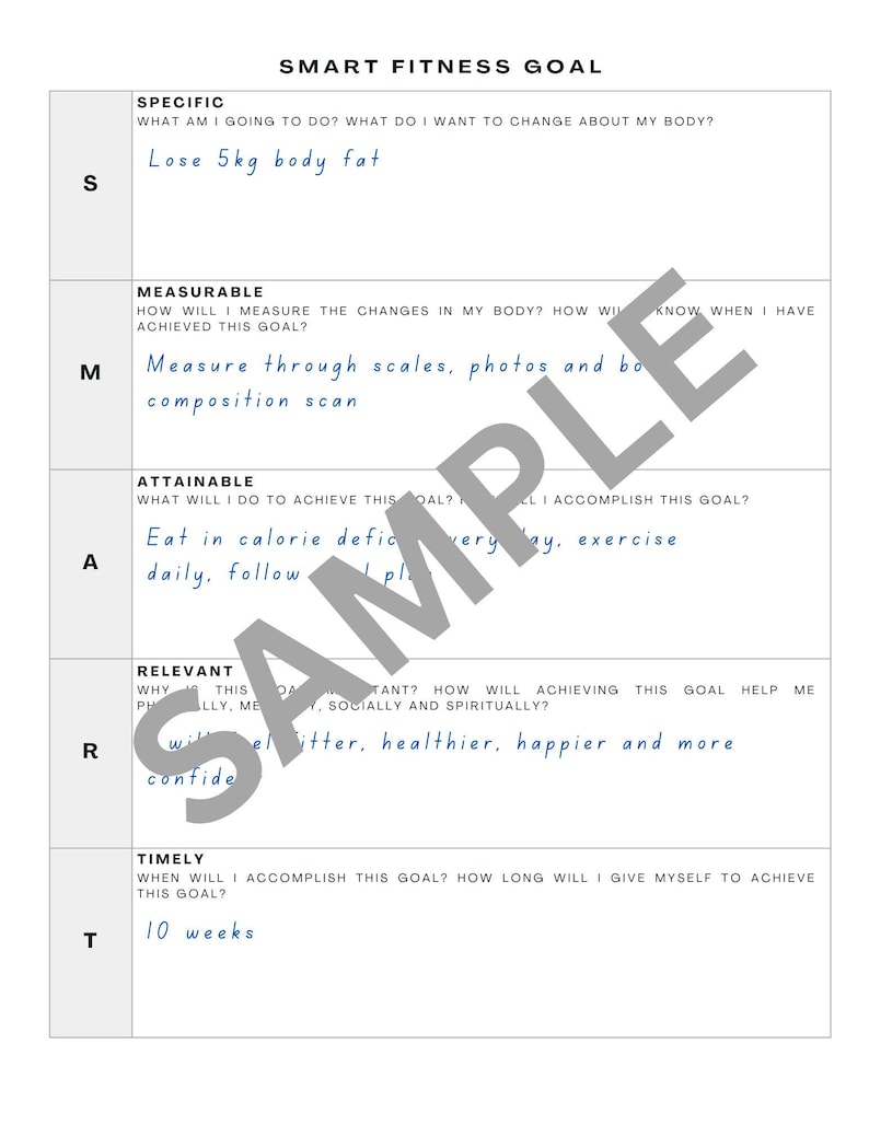 Easy Fitness and Weight Loss SMART Goal Setting Template Printable - Etsy