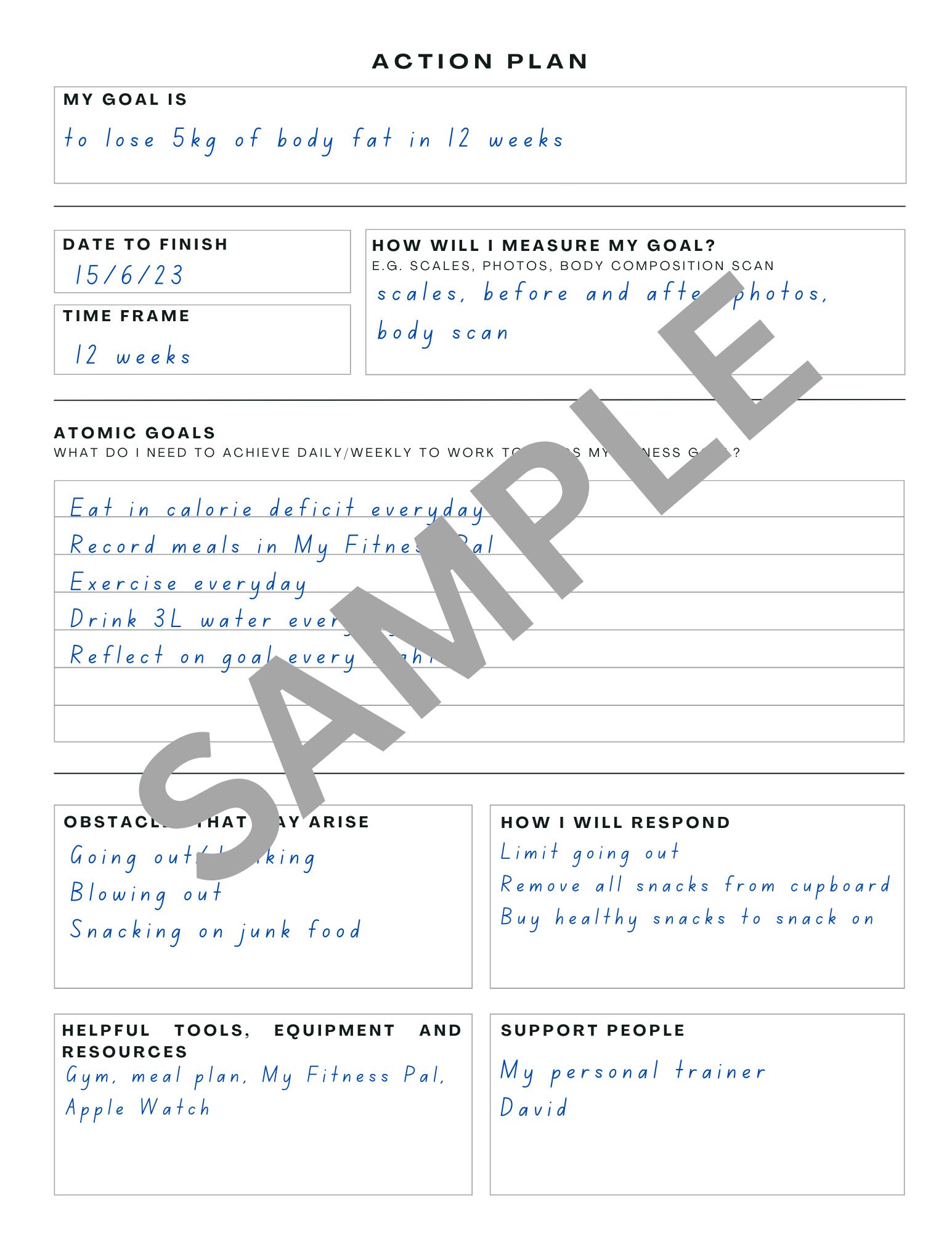 Easy Fitness and Weight Loss SMART Goal Setting Template Printable - Etsy