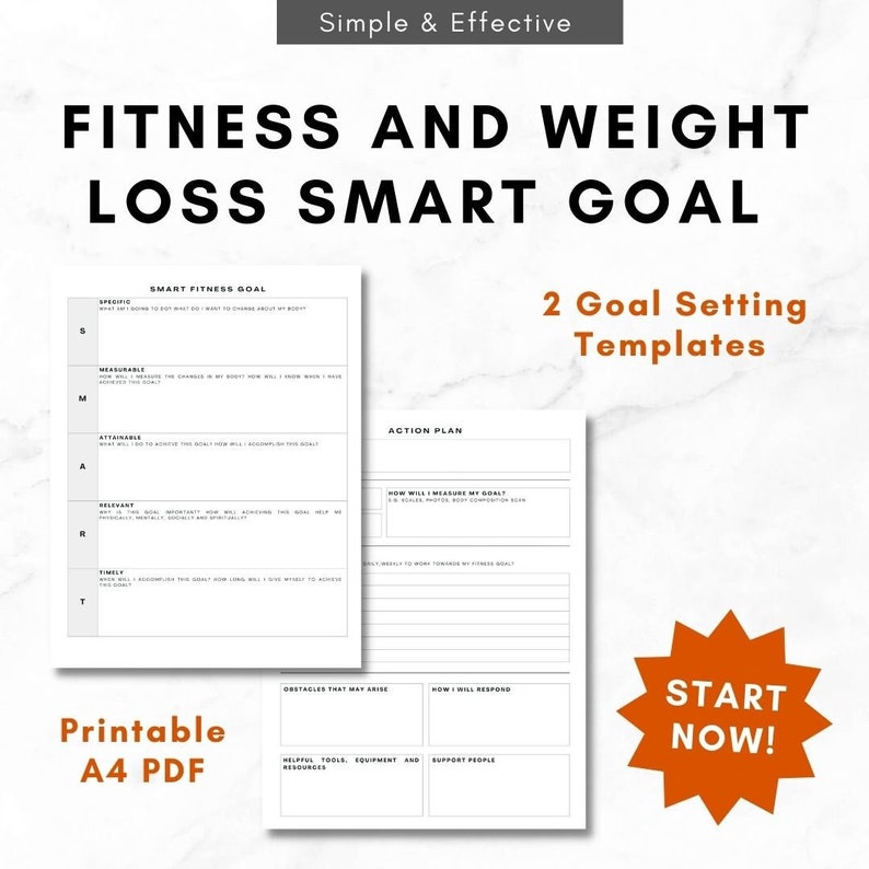 Easy Fitness and Weight Loss SMART Goal Setting Template Printable - Etsy