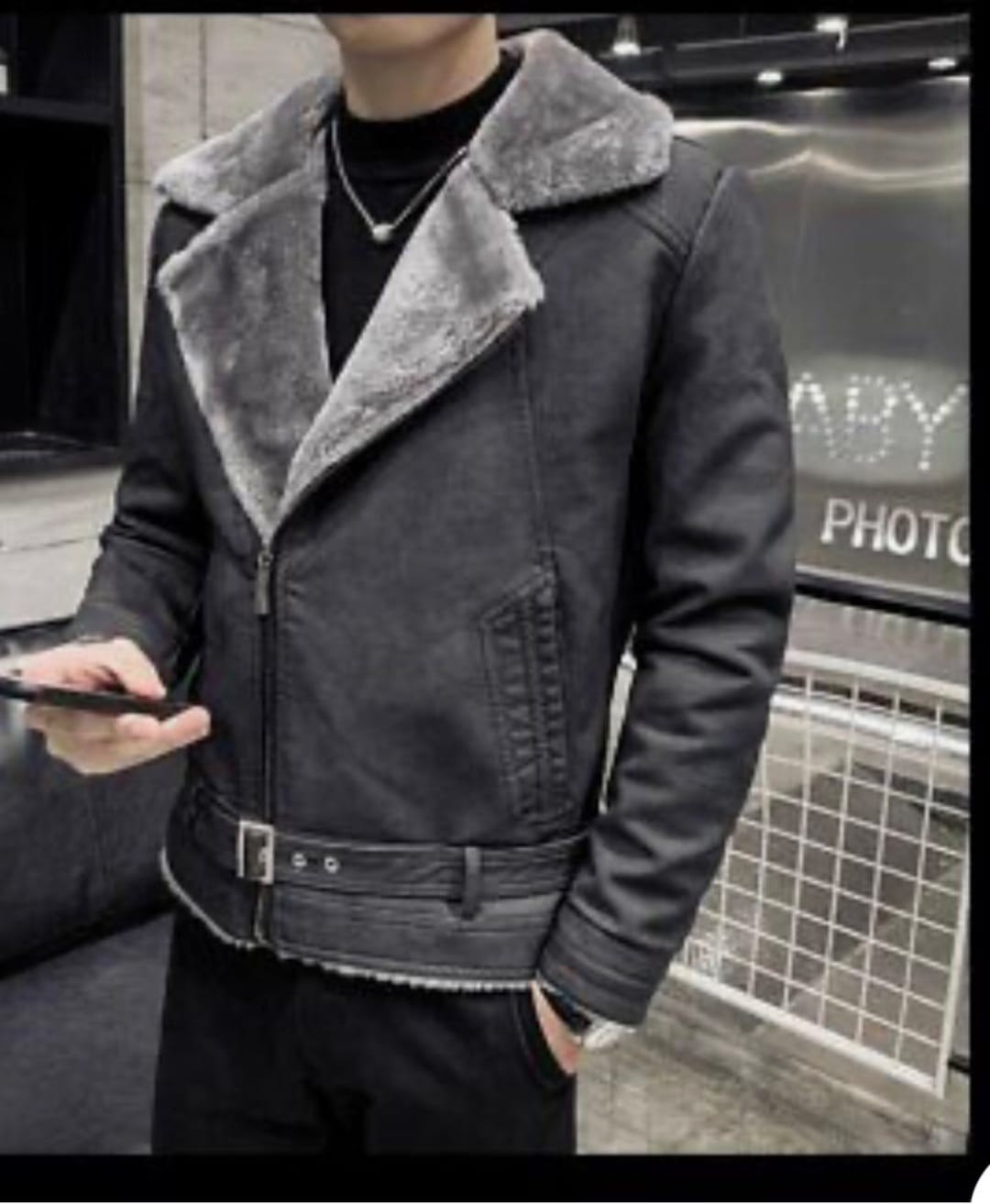 Real Leather Gray Shearling Jacket - Etsy