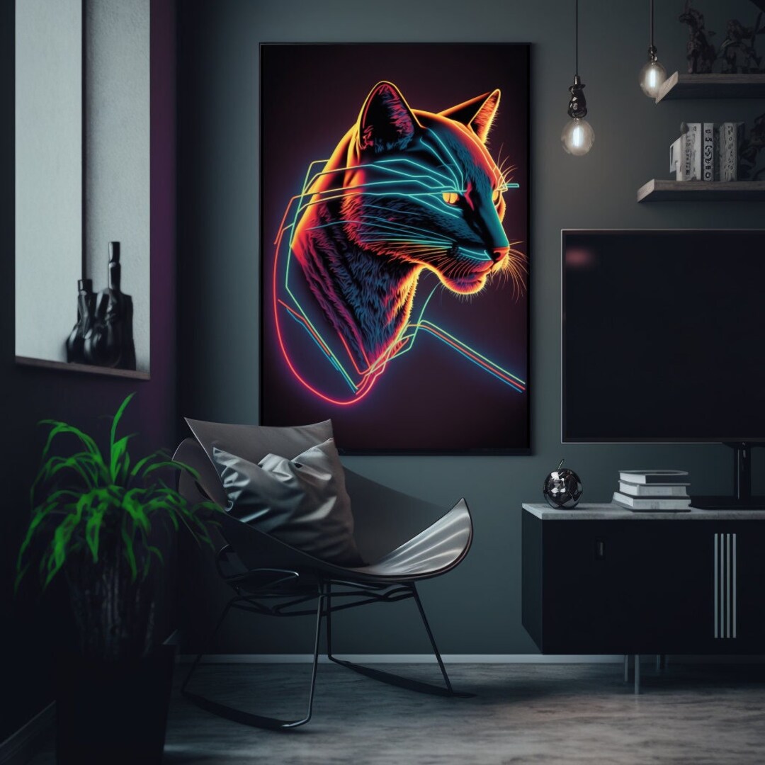 Puma, Panther Synthwave Illustration Digital Print, 1980s Neon Colors ...