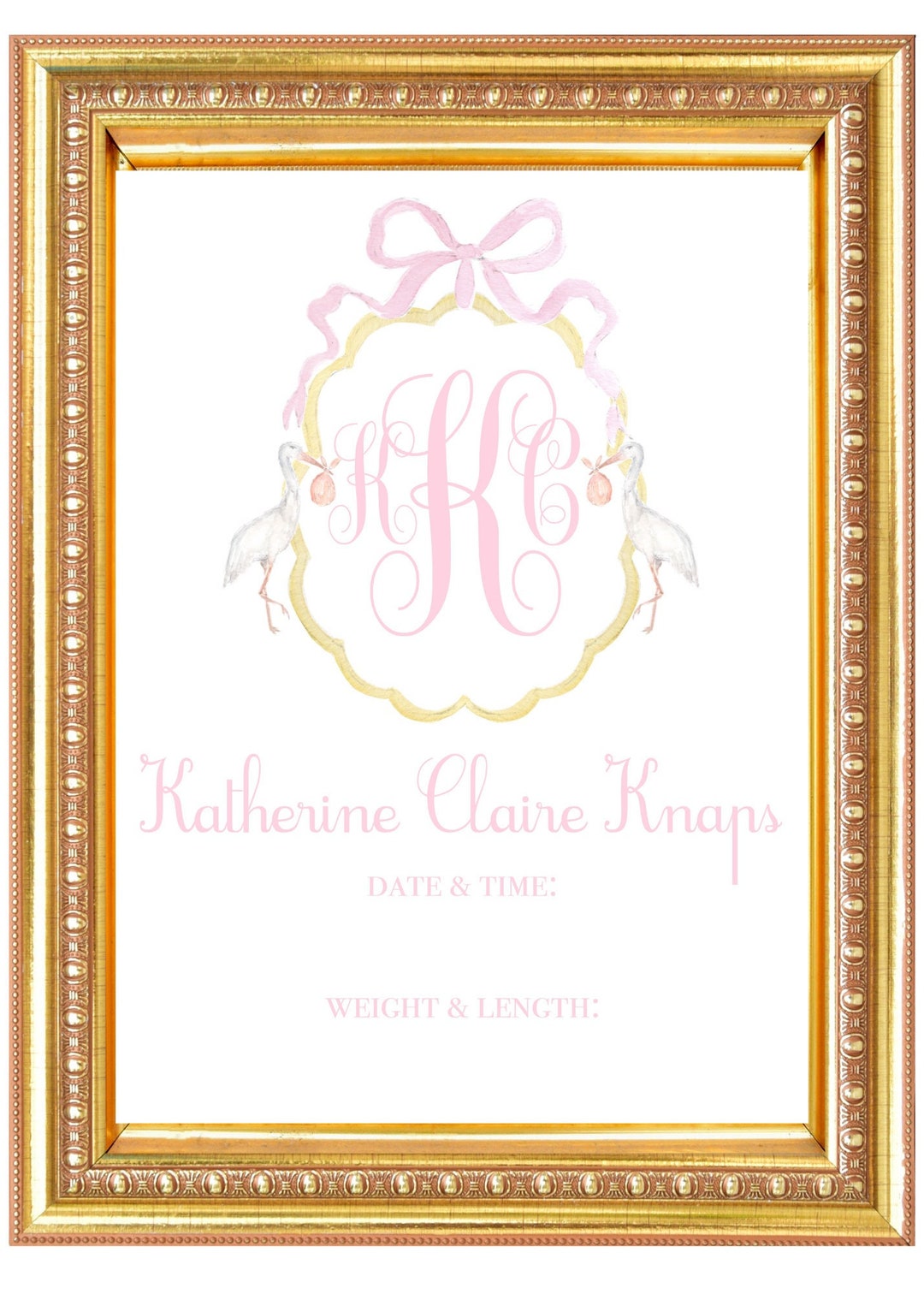 Baby Name and Initials Hospital Sign Keepsake/ Art Print- Pink ...