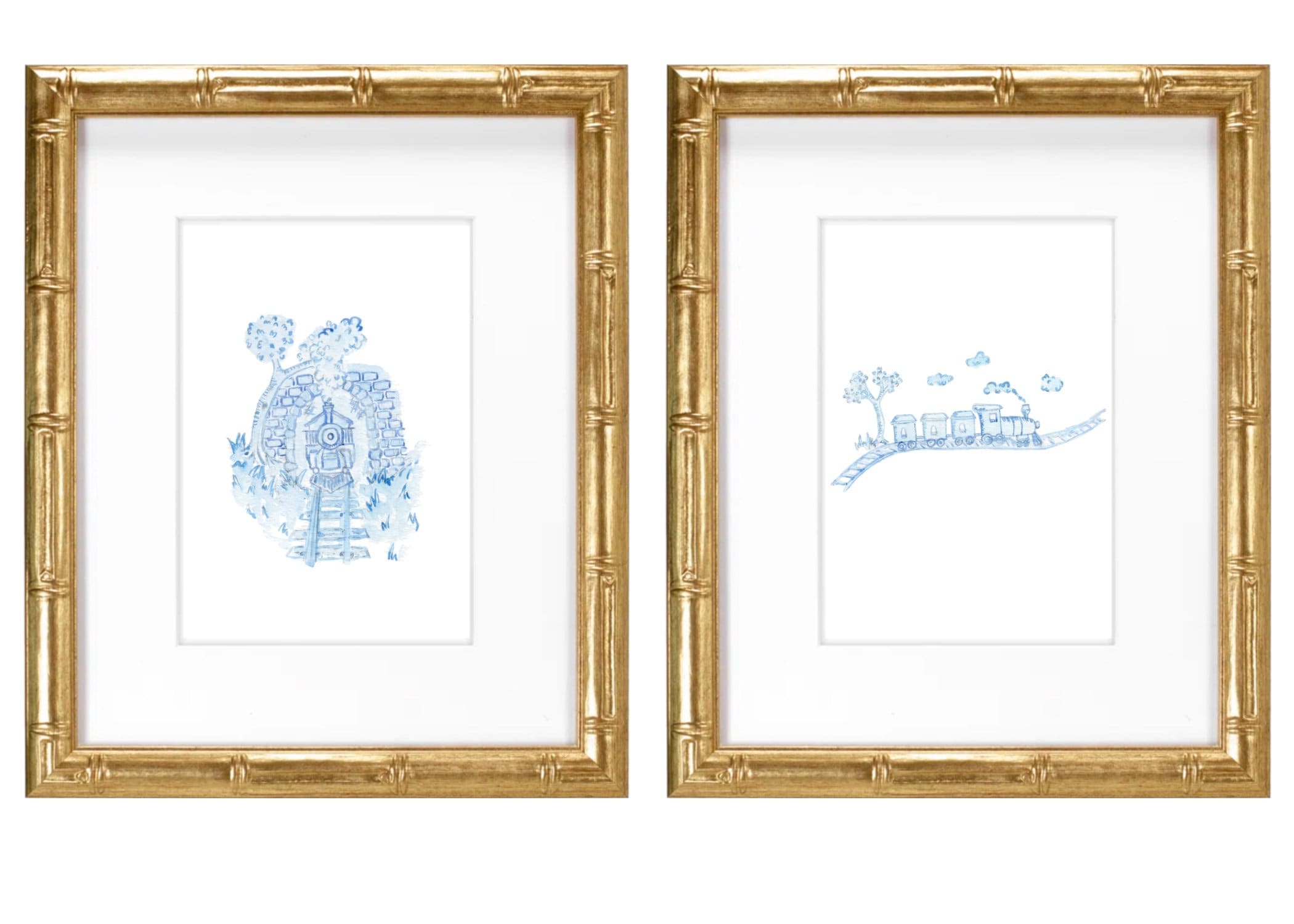 Blue Train Toile (in Tunnel)- Hand Painted Watercolor Print With Mat - Etsy