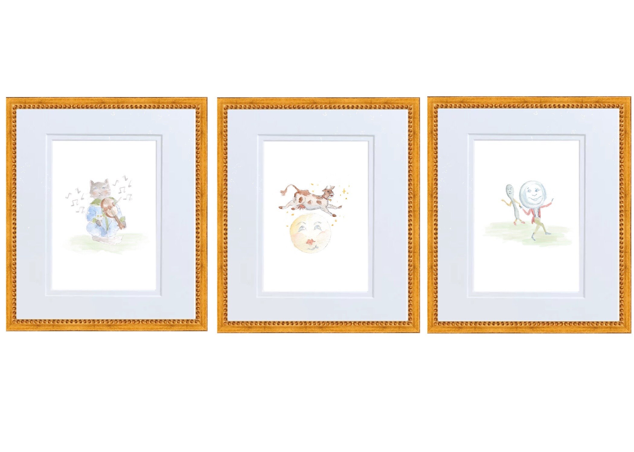 Hey Diddle Diddle the Dish and the Spoon Nursery Rhyme Hand Painted ...