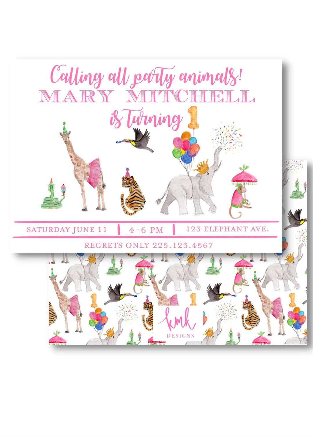 Party Animals Invitation Digital Download- Pink - Etsy