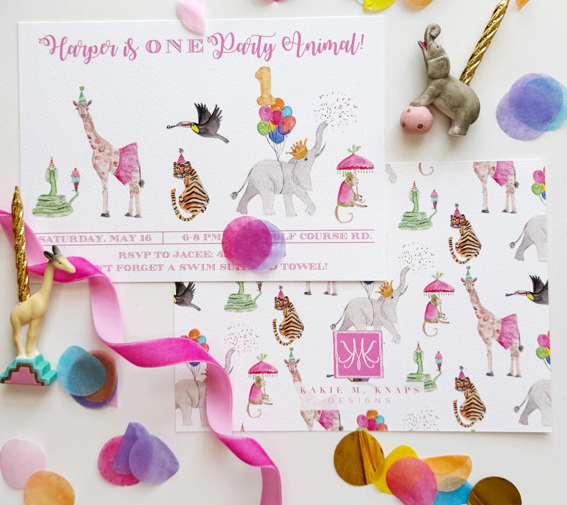 Party Animals Invitation Digital Download- Pink - Etsy