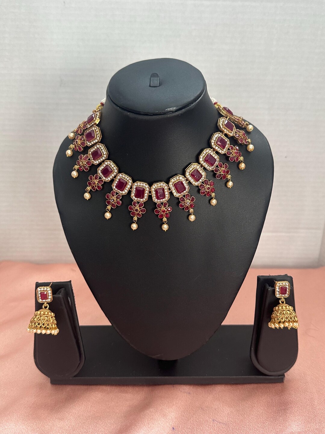 Premium Quality Traditional Necklace Set – Bridal Jewelry – Dark Pink ...