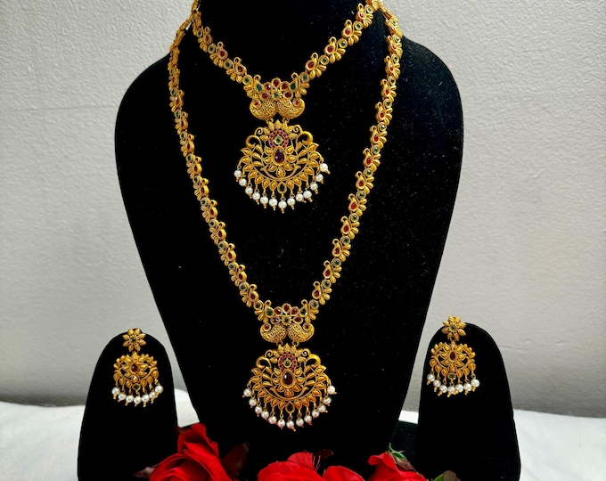 South Indian Gold Temple Jewelry Set - Antique Wedding Necklaces ...