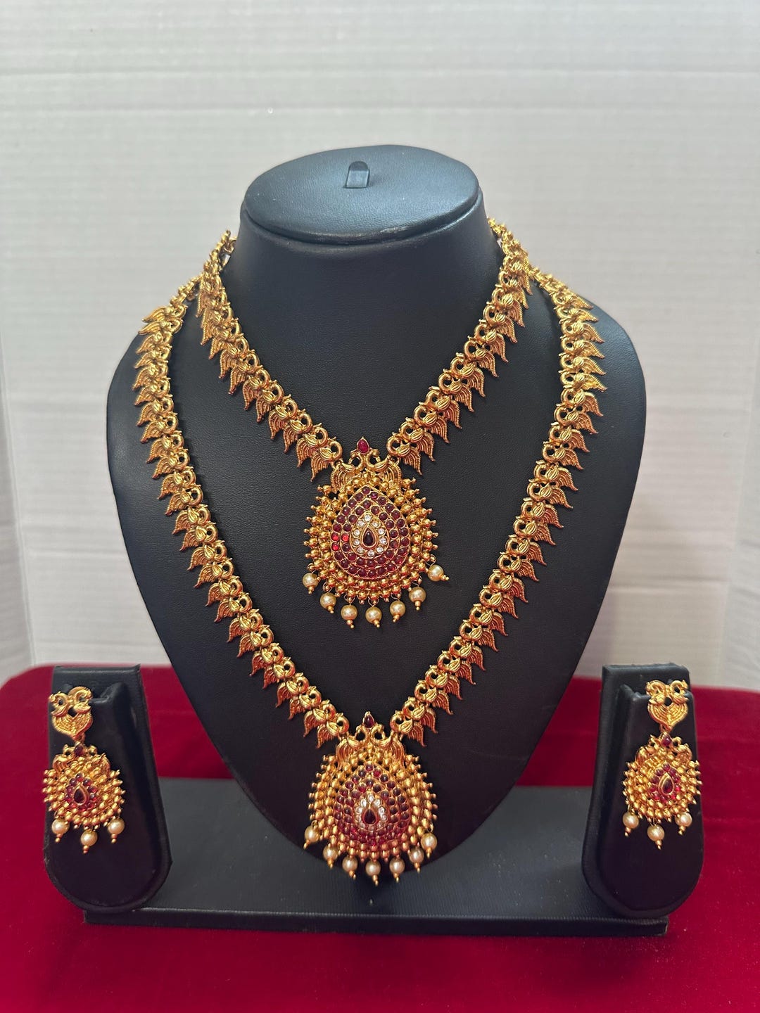 Traditional Temple Jewelry Combo Set – Matte Gold Finish Necklace With ...